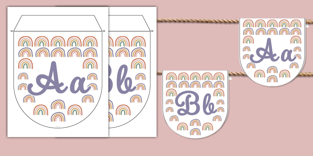 Muted Rainbow Themed Alphabet Bunting (teacher made)