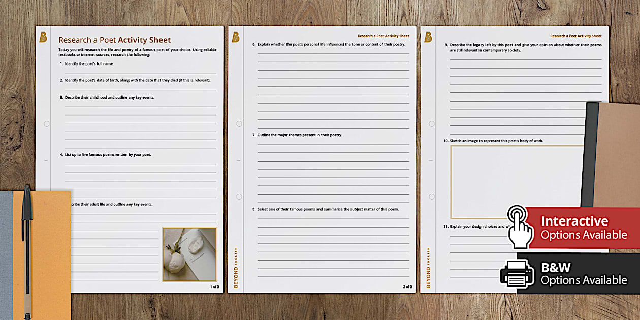 Research a Poet Activity Sheet (teacher made) - Twinkl