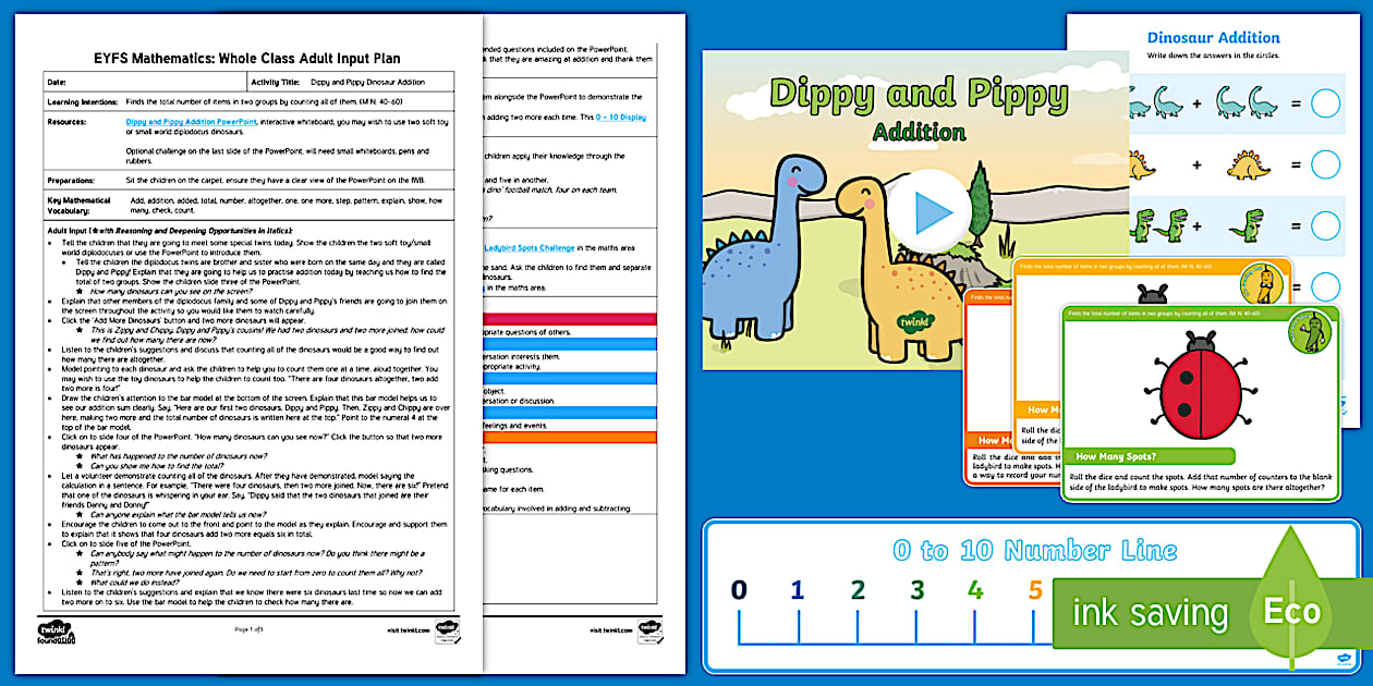 EYFS Maths: Dippy and Pippy Dinosaur Addition Whole Class Adult Input ...
