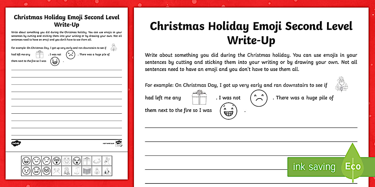 😊 Christmas Holiday Emoji Second Level Write Up Worksheet / Worksheet