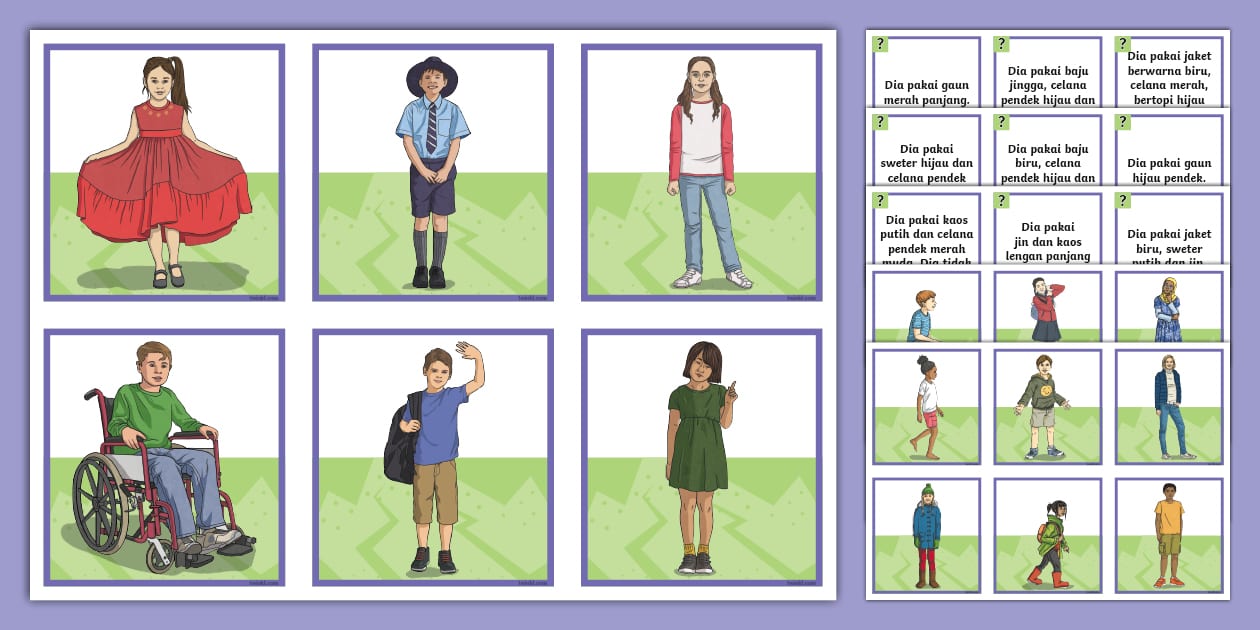 Describing Clothes Matching Cards - Indonesian - Twinkl