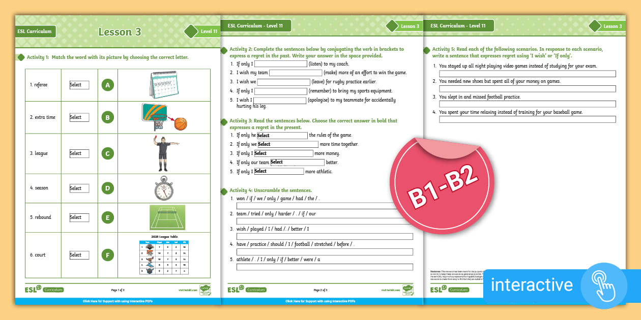 ESL Curriculum Level 11, Lesson 3 Interactive Activity Sheet