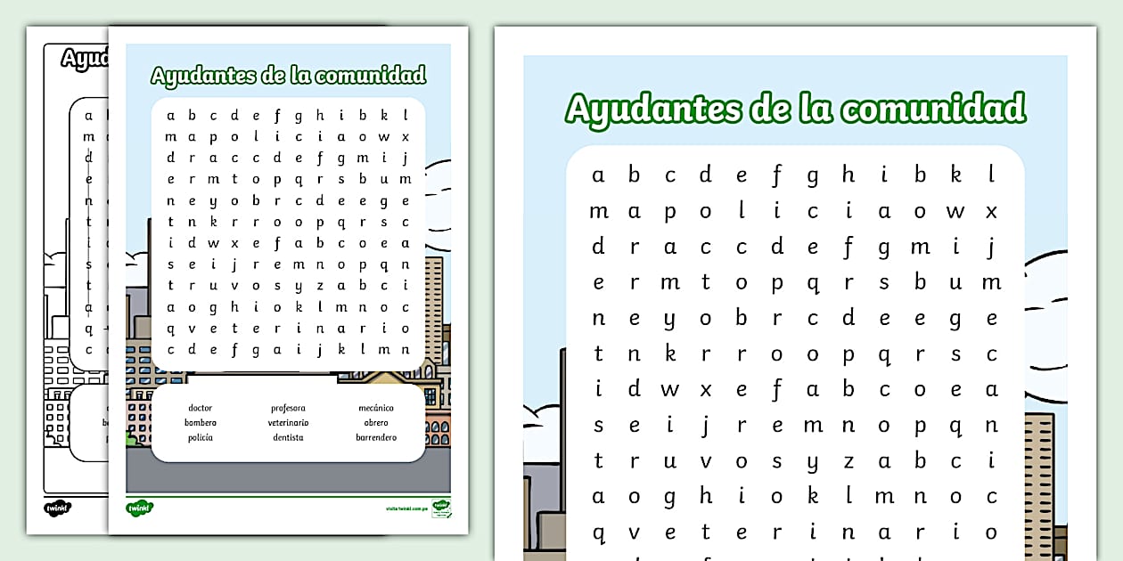 Sopa de letras: Ayudantes de la comunidad en la ciudad