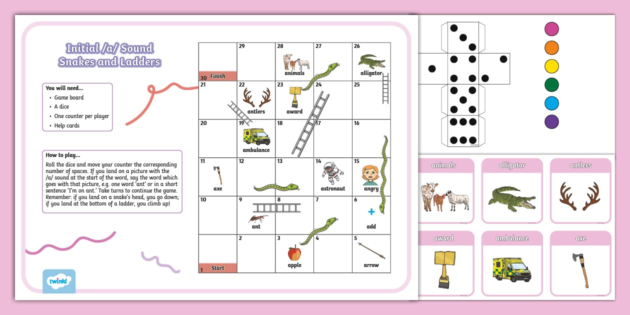 Initial /a/ Sound Snakes and Ladders - Twinkl