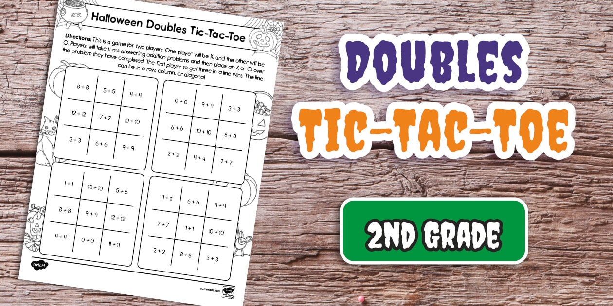 2nd Grade Halloween Doubles Addition Tic-Tac-Toe Worksheet