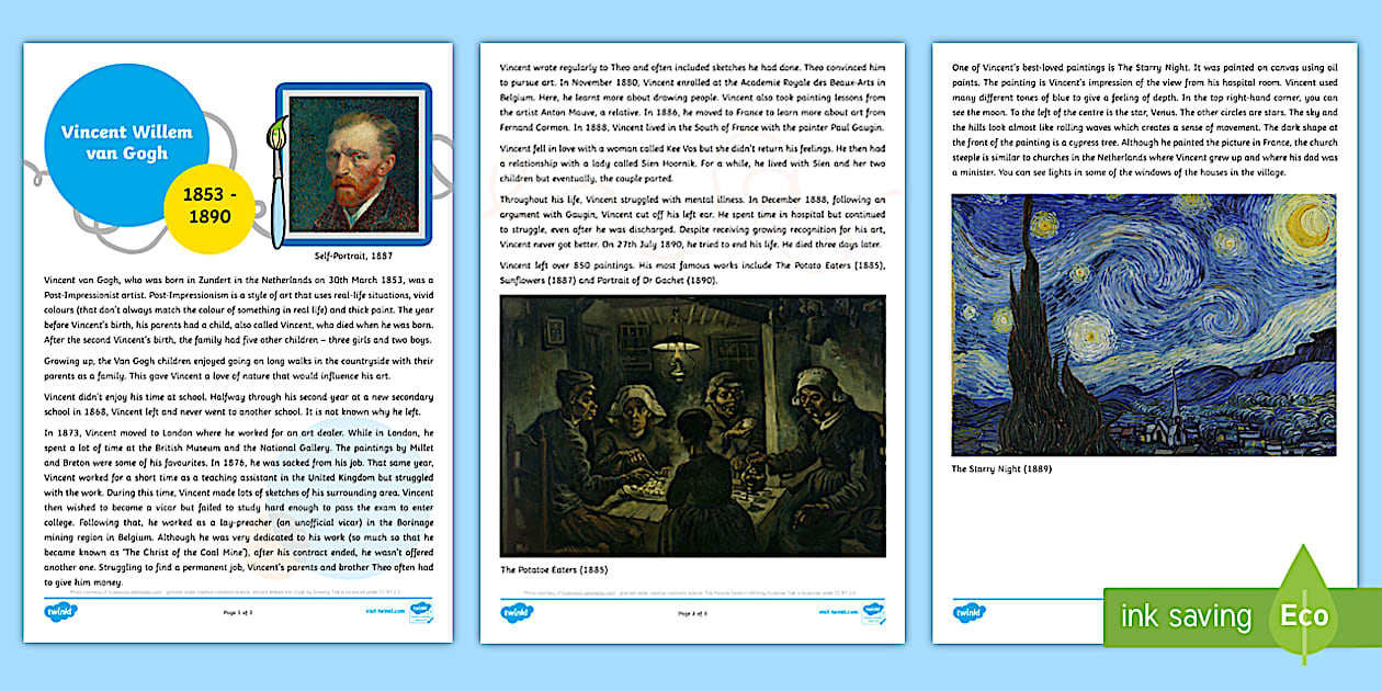 KS2 Van Gogh's Starry Night Painting Fact Sheet - Twinkl
