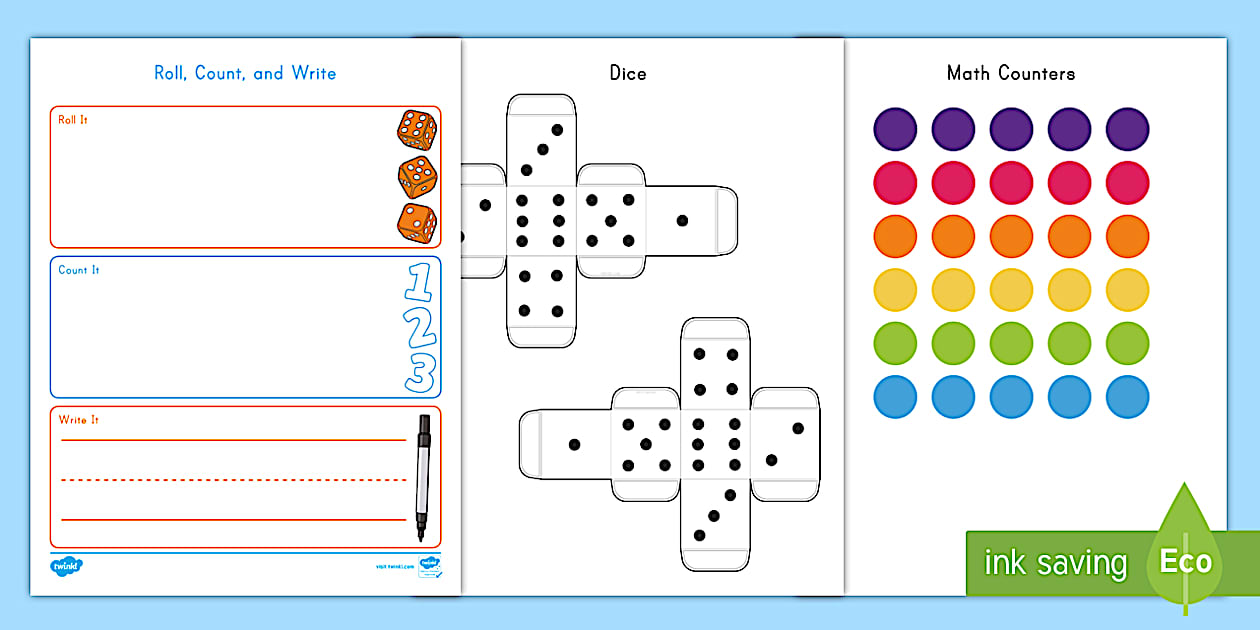 Editable Roll, Count, and Write Activity Worksheet - Twinkl