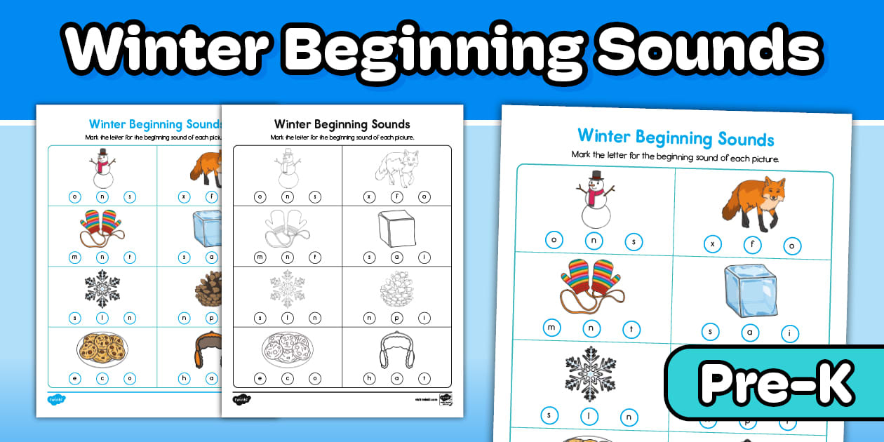 Winter Beginning Sounds Worksheet for PreK-K