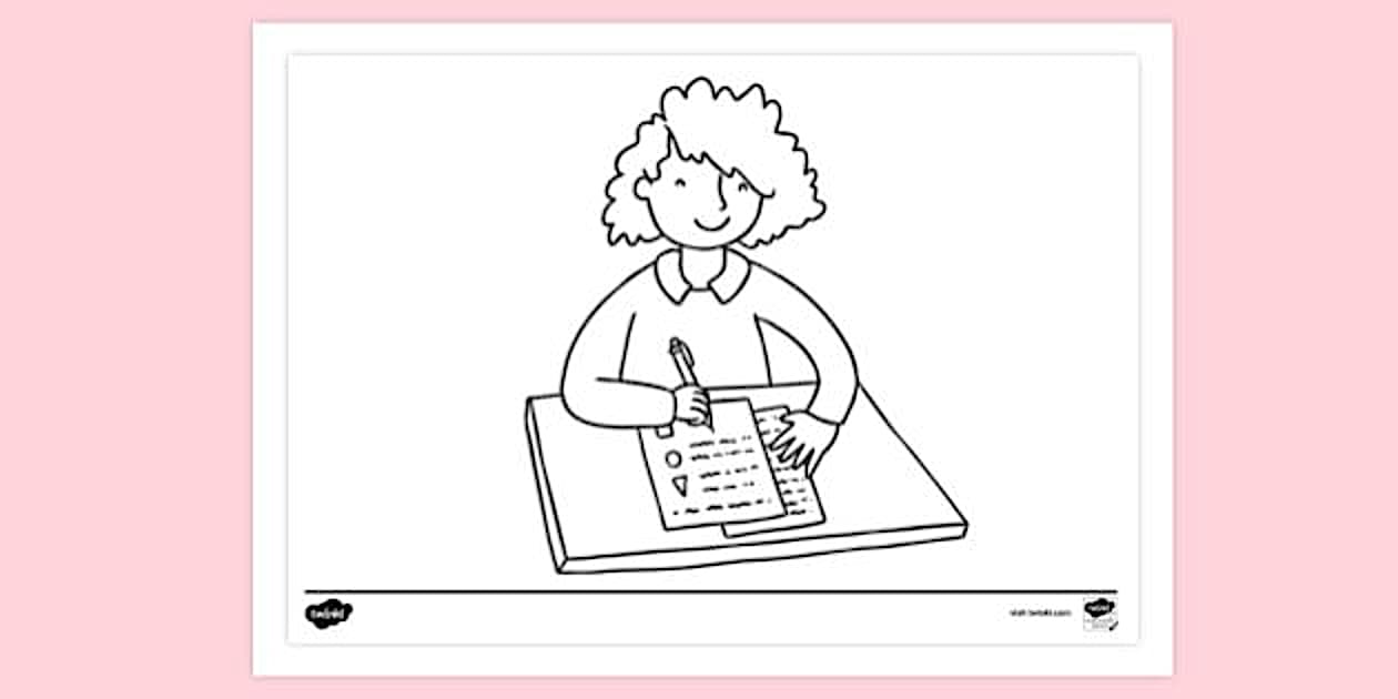 Girl Writing Colouring | Colouring Sheets (Teacher-Made)