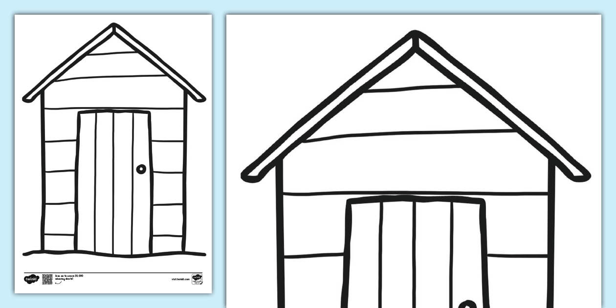 Large Seaside Themed Beach Hut Art KS1 Colouring Template