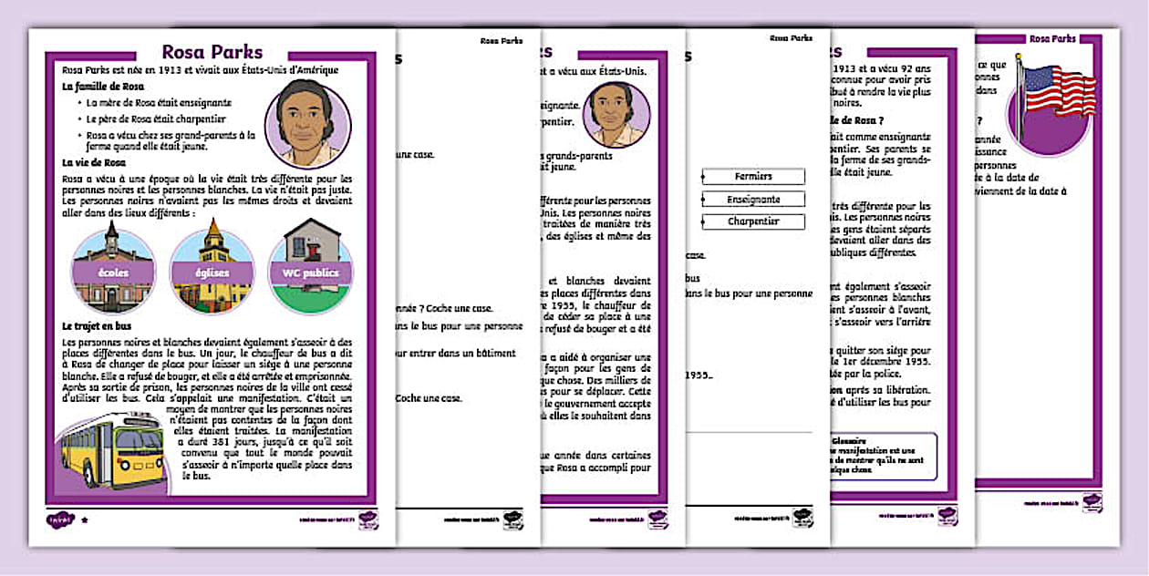 Rosa Parks - compréhension écrite différenciée - Twinkl