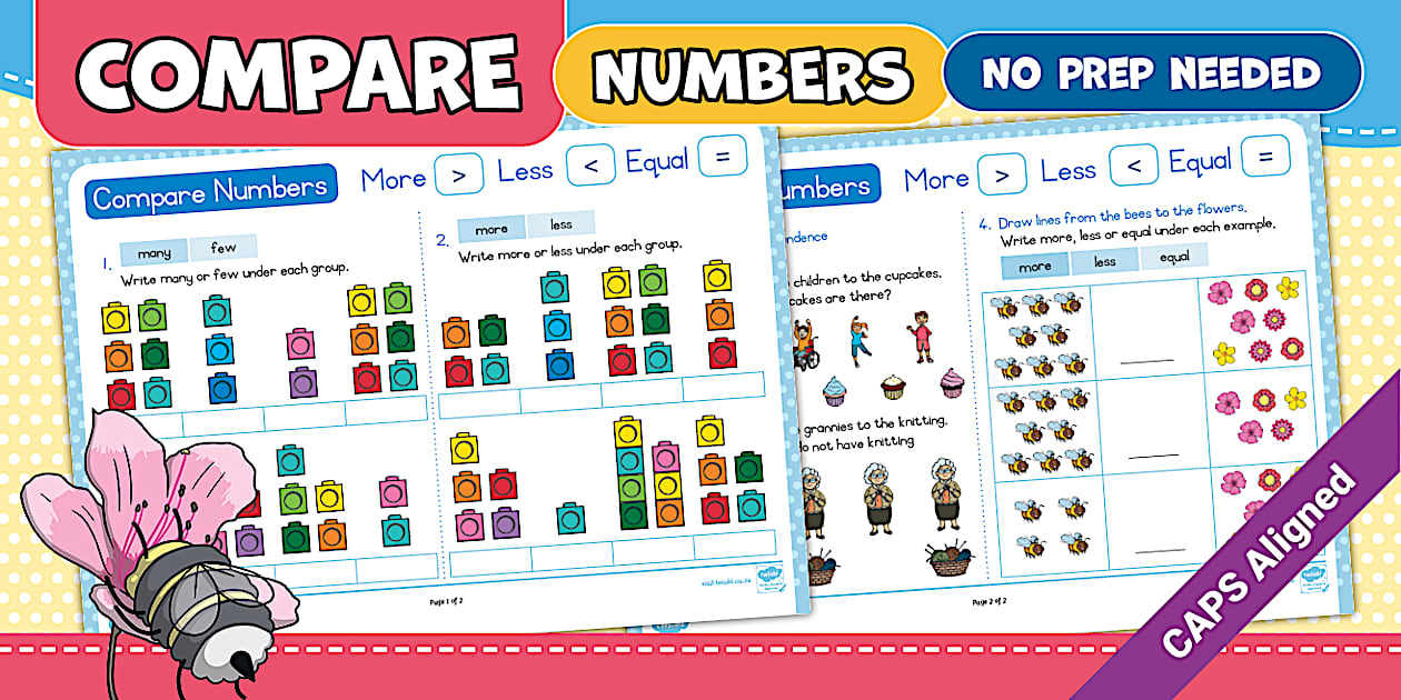 Grade R Compare Numbers - Activity Mat More / Less / Equal