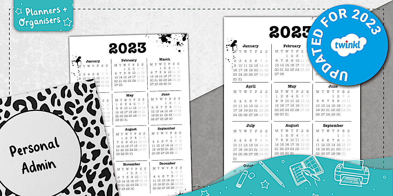 2023 Calendar Tabs | Diary Inserts | Typewriter - Twinkl