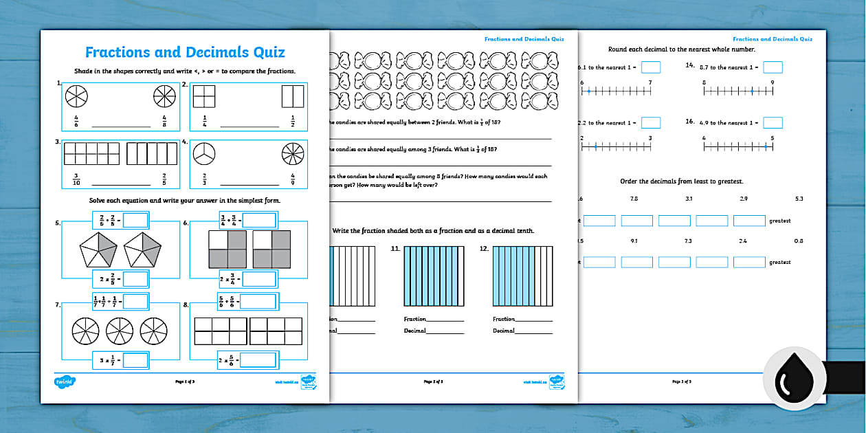 Fractions and Decimals Grade 4 Quiz | Twinkl CA - Twinkl