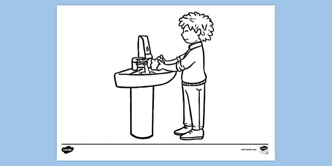 Boy Washing Hands Colouring Sheet | Colouring Sheets