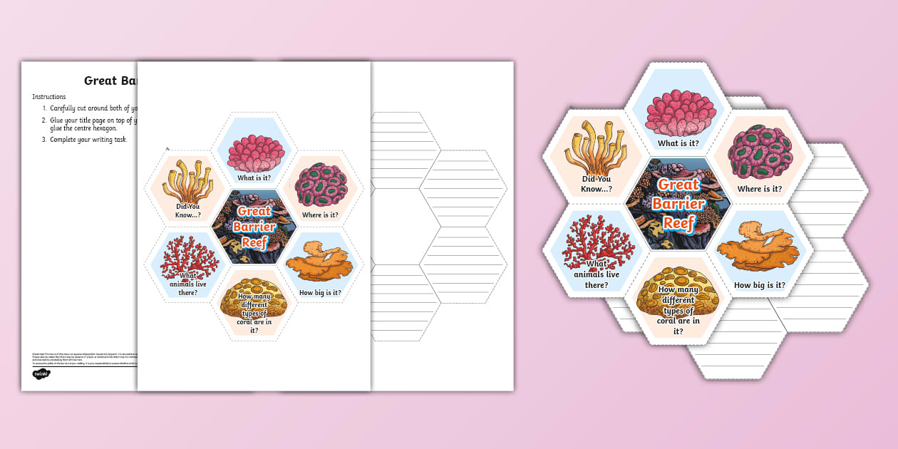 Great Barrier Reef Hexagon Writing Template