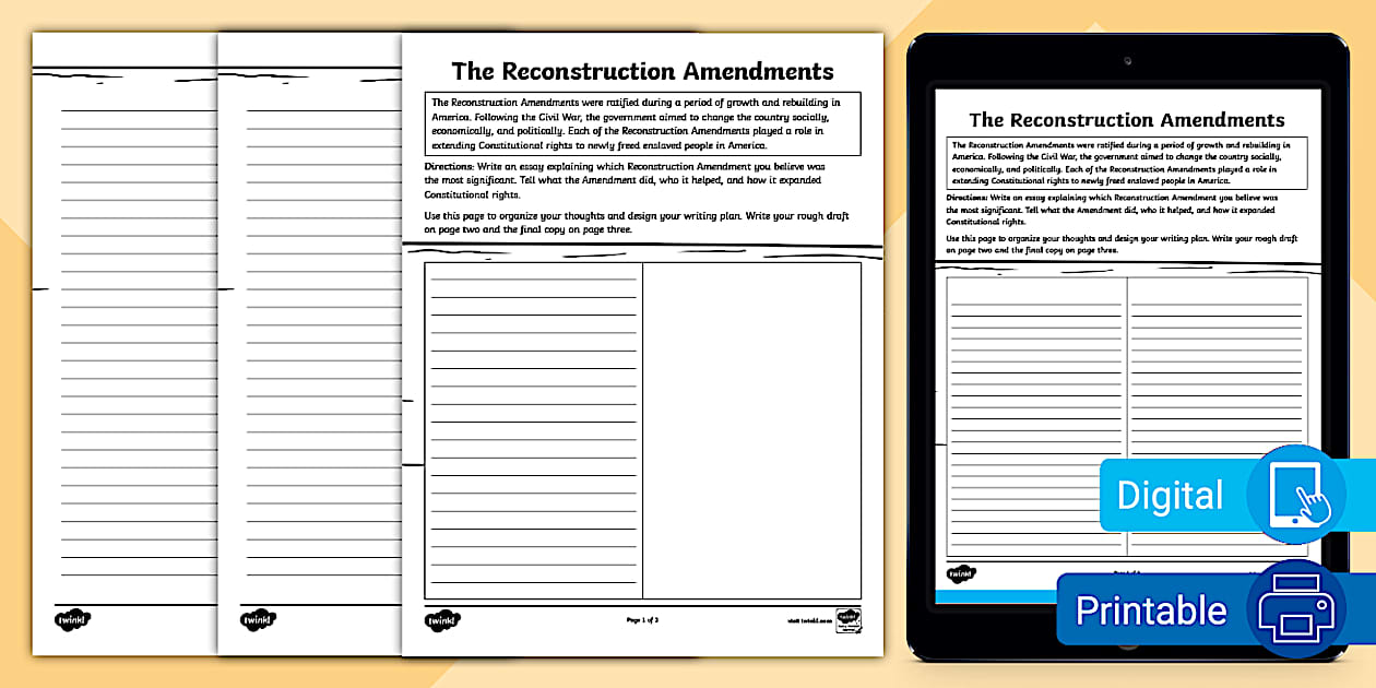 The Reconstruction Amendments Reflective Writing Worksheet