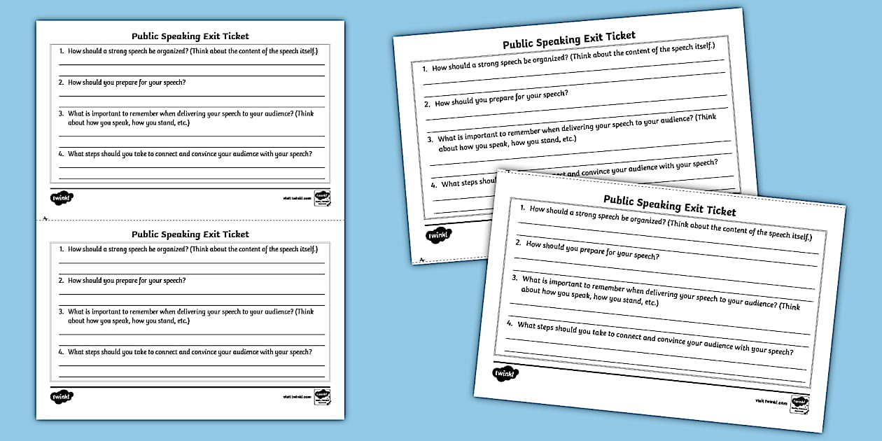 Public Speaking Exit Ticket for 6th-8th Grade - Twinkl