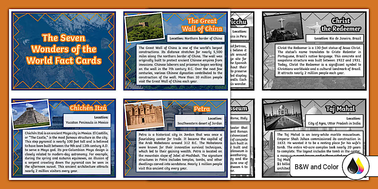 The Seven Wonders of the World Fact Cards for 6th-8th Grade