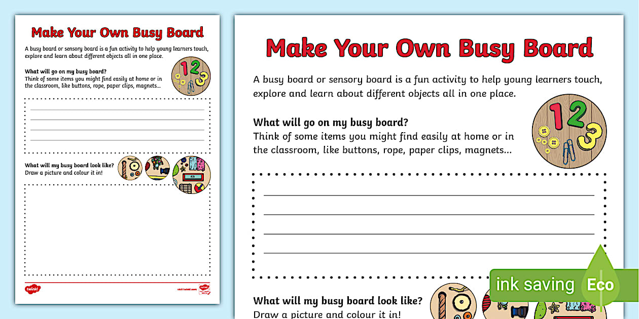 Make Your Own Busy Board Worksheet (teacher made) - Twinkl