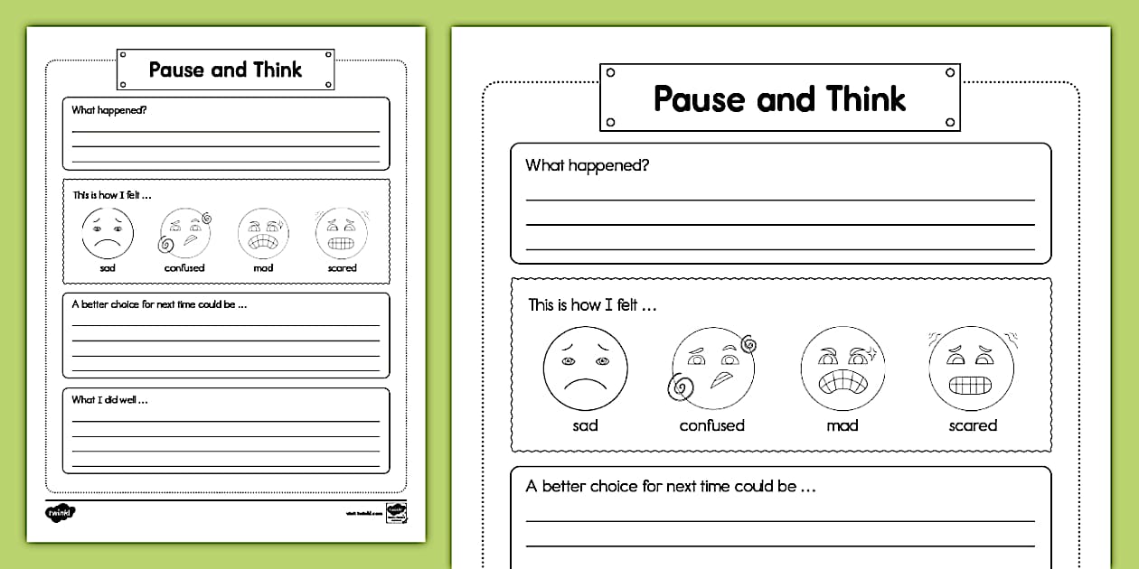 Pause and Think Reflection Sheet (teacher made) - Twinkl