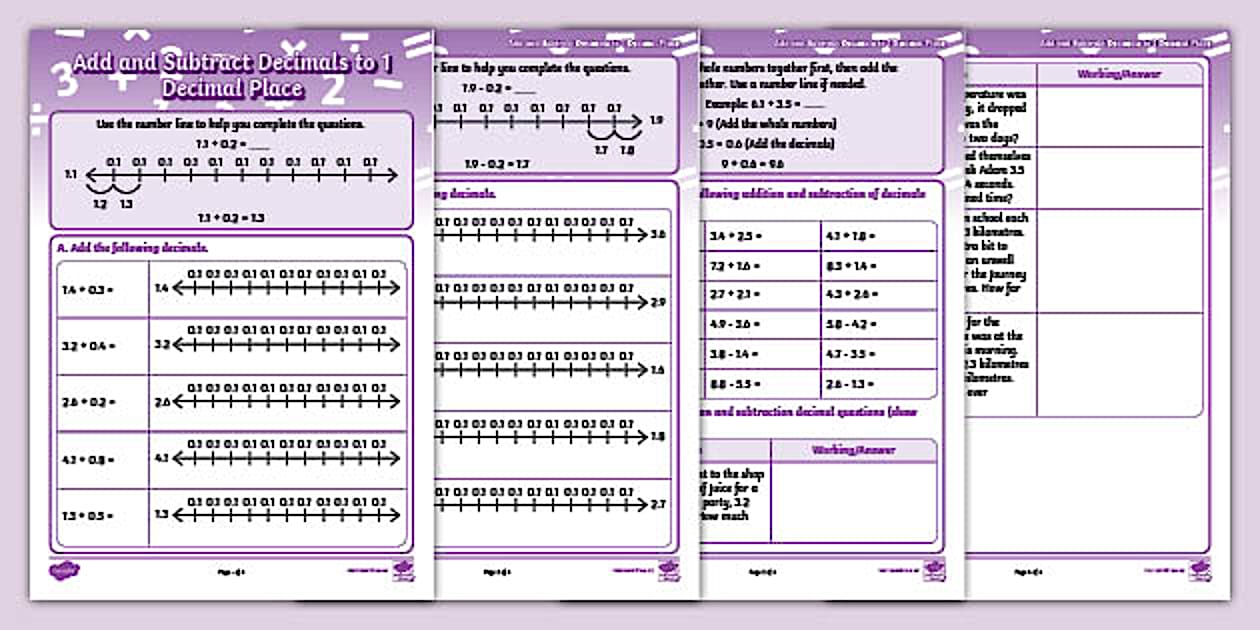 Phase 2 Rational Numbers: Add/Subtract Decimals to 1 Decimal Point ...