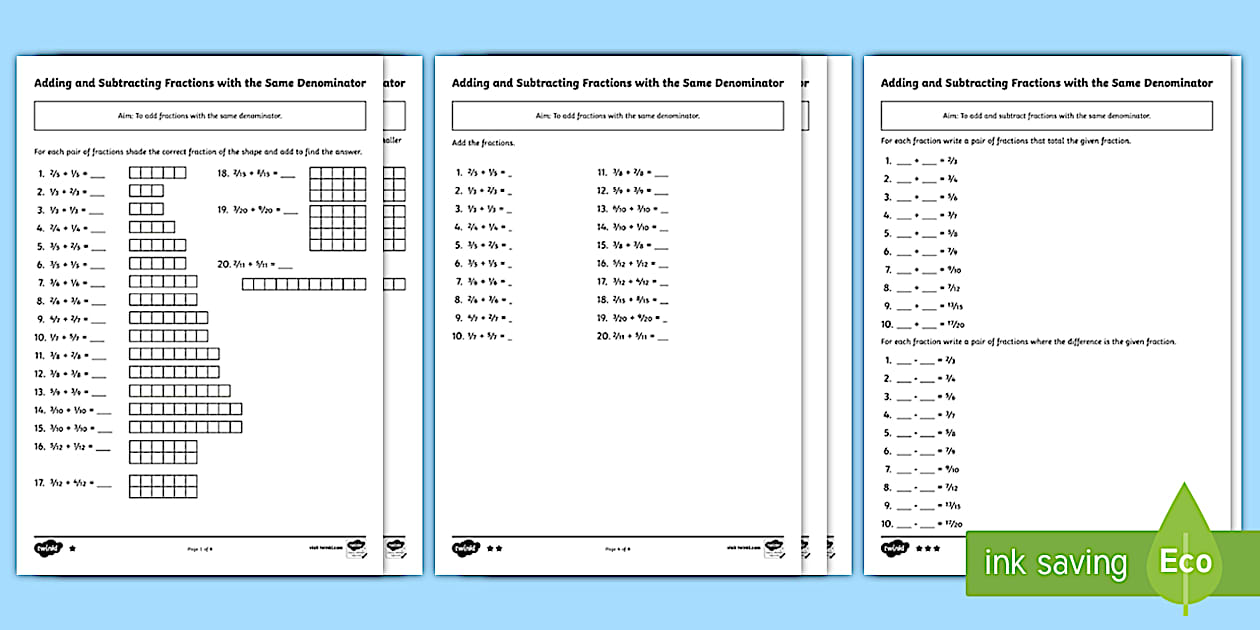 Editable Year 4 Adding and Subtracting Fractions with the Same Denominator Editable Year 4 Adding and Subtracting Fractions with the Same Denominator