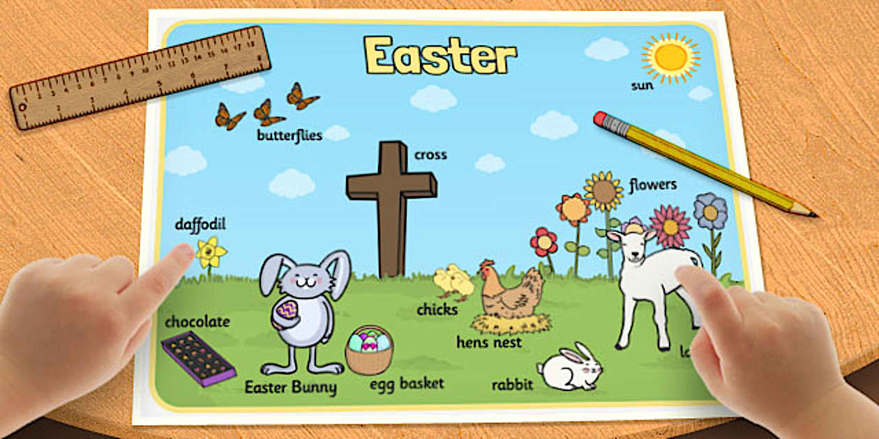Easter Scene Word Mat (teacher made) - Twinkl