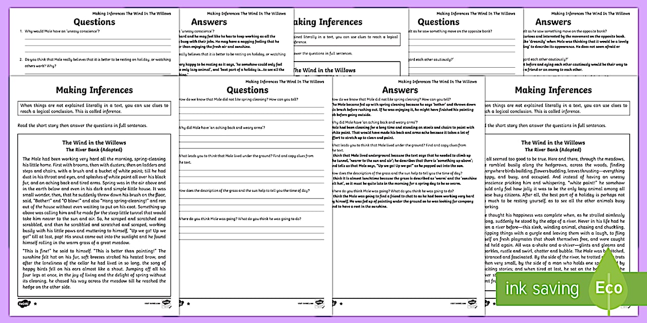 Practise Making Inferences Worksheets | Wind in the Willows