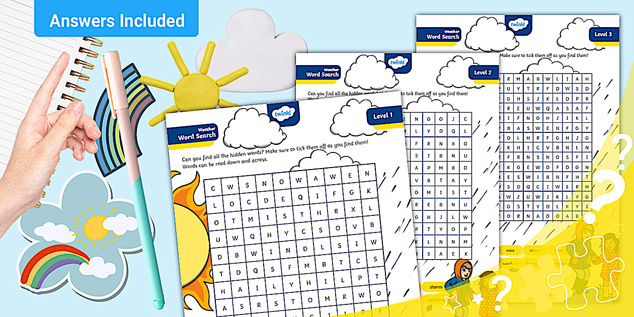 Weather Themed Fun Word Search Puzzle - Kids Puzzles
