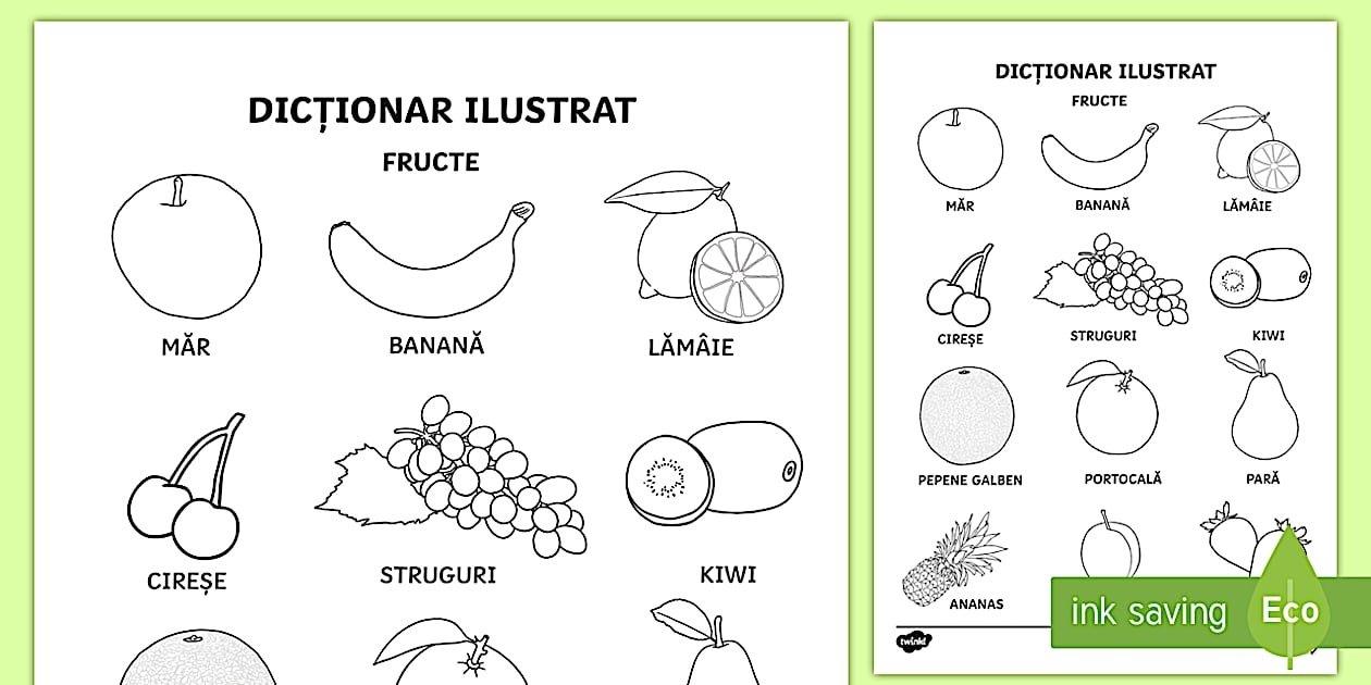 Fructe Fișă de colorat Cuvinte ilustrate (teacher made)