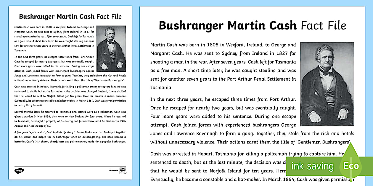 Bushranger Martin Cash Fact Sheet-Australia - Twinkl