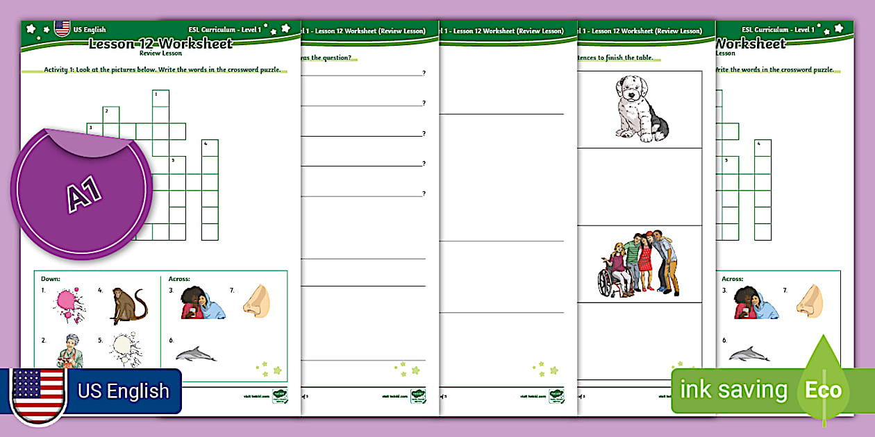 ESL Curriculum (US-English Version) Level 1, Lesson 12 Worksheet
