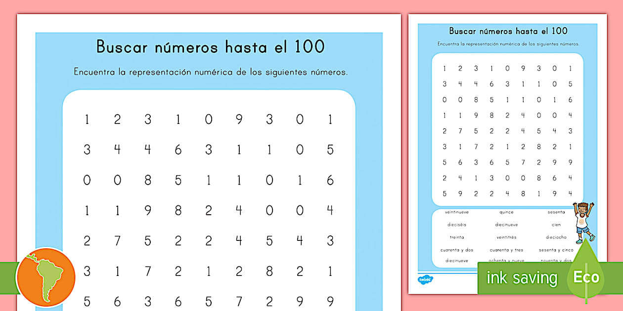 Black and White Actividad: Sopa de números hasta 100 - Guía de trabajo