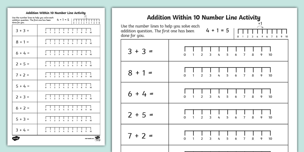 Addition Within 10 Number Line Activity - Twinkl - KS1