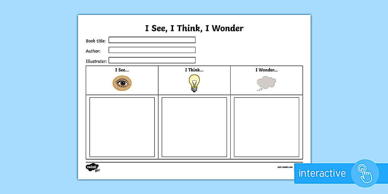 Exploring Texts I See, I Think, I Wonder Go Respond Worksheet / Worksheets