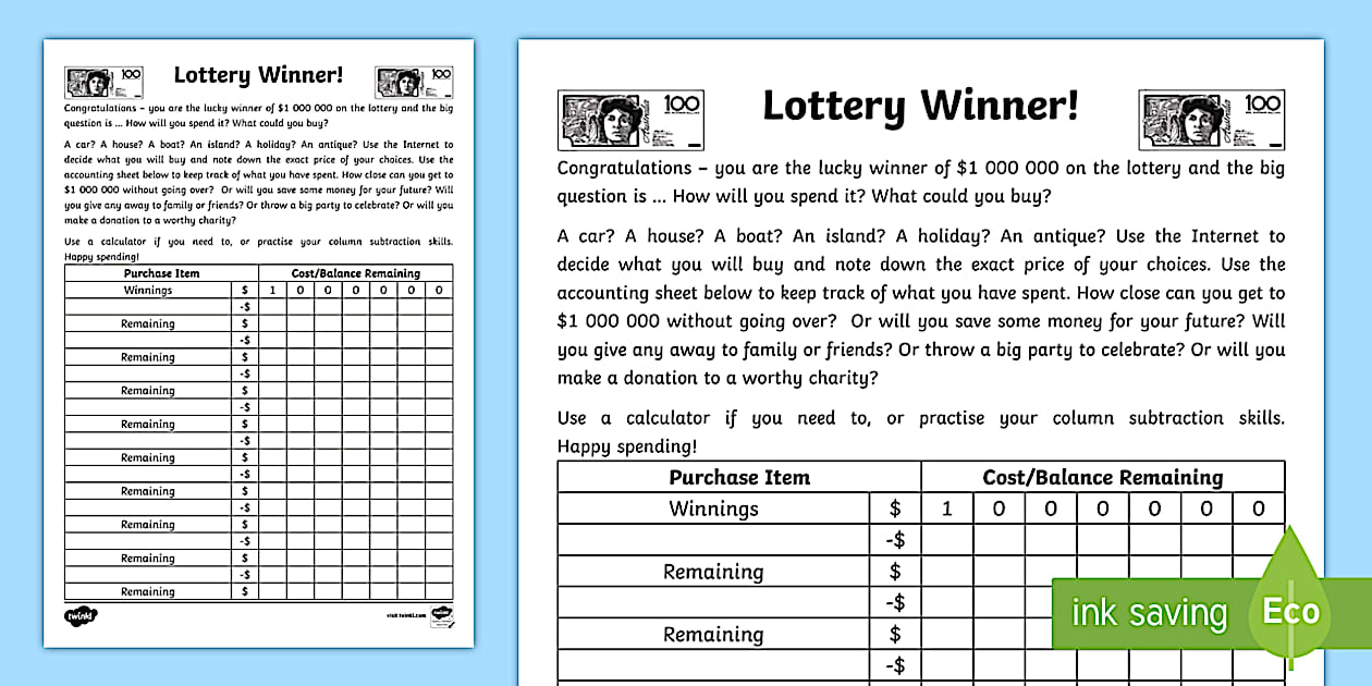 Lottery Winner Accounting Worksheet / Worksheet - Twinkl