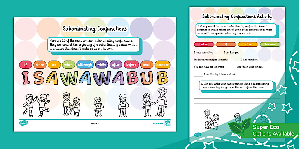 Subordinating Conjunctions Activity (Ages 5 - 7) - Twinkl