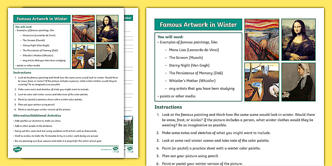 Famous Artwork Winter Worksheet | Teaching Resource | Twinkl