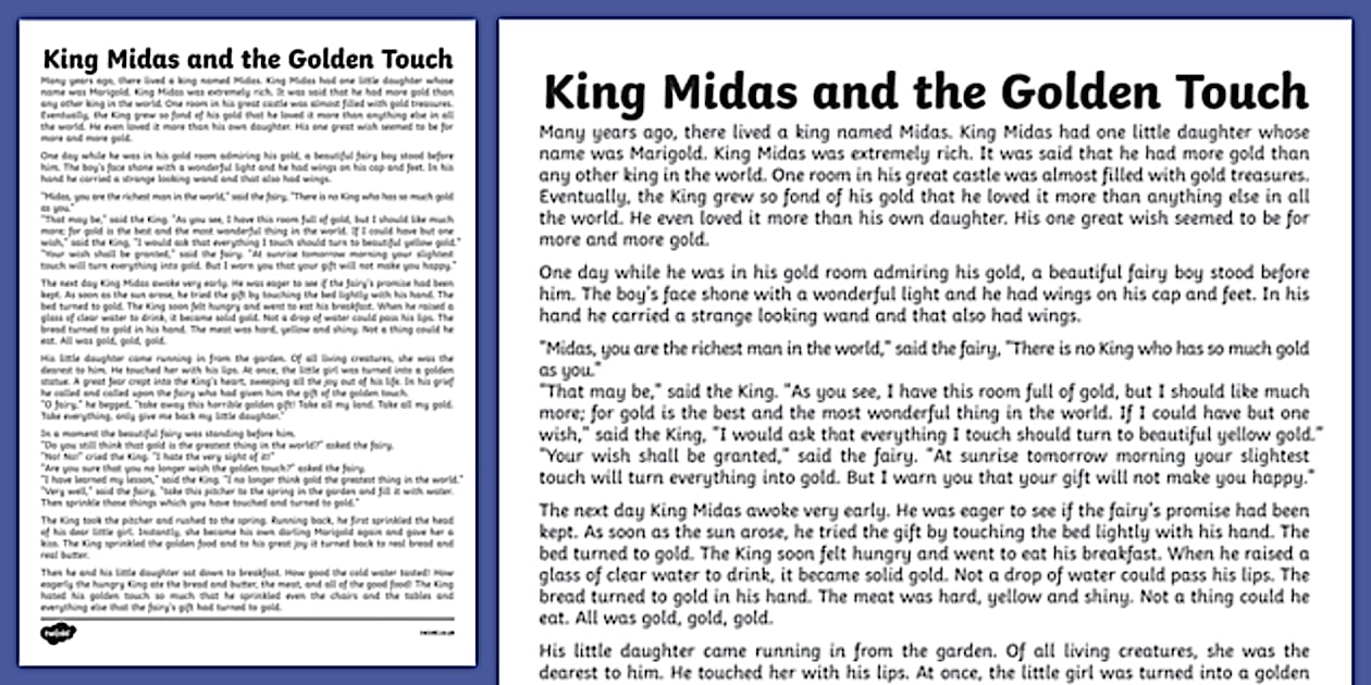 Editable King Midas Story Print Out (professor feito)