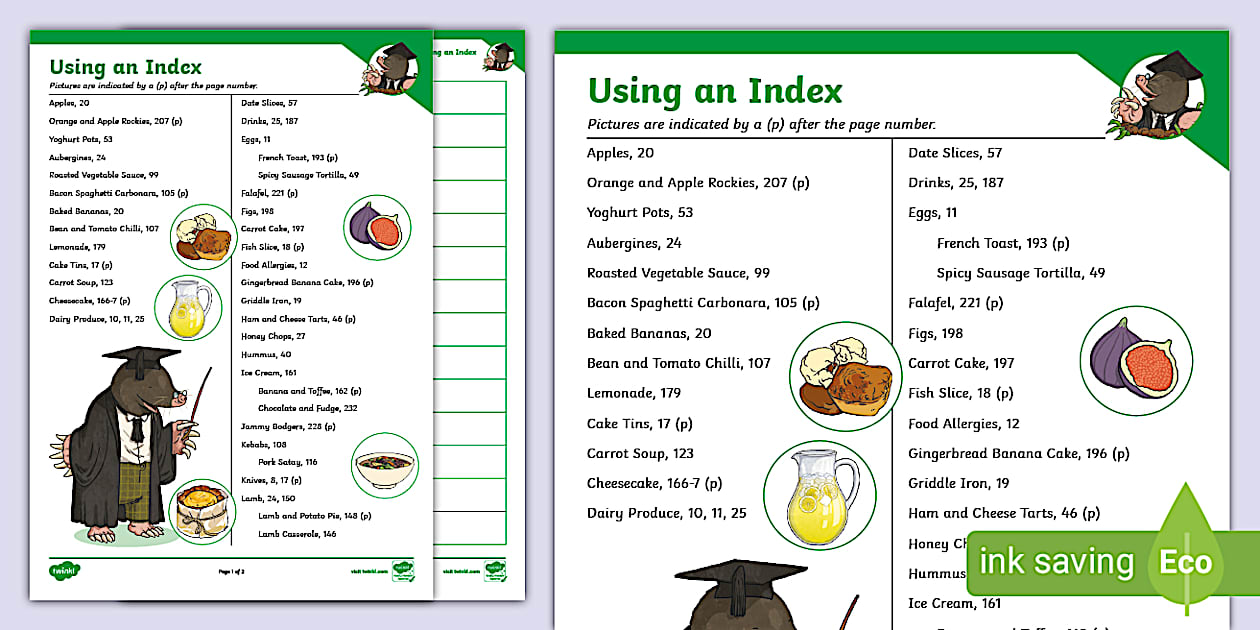 Using an Index (teacher made) - Twinkl