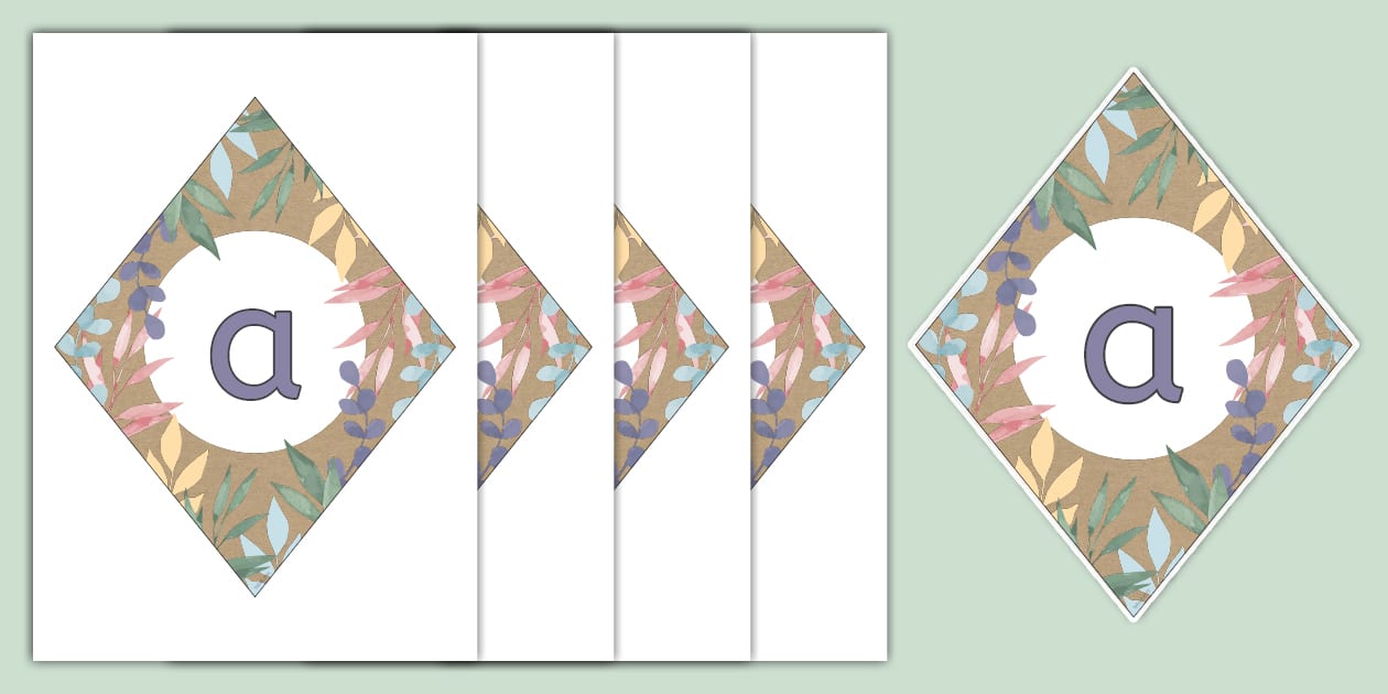 Colourful Botanical Lowercase Letters Rhombus Display Shapes