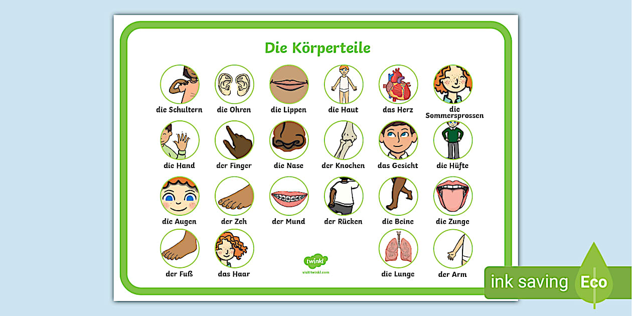 Die Körperteile Word Mat German | My Body German Word Mat