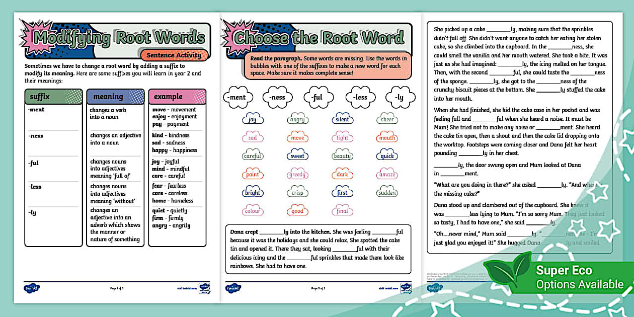 Modifying Root Words Sentence Activity (Ages 6 - 7) - Twinkl