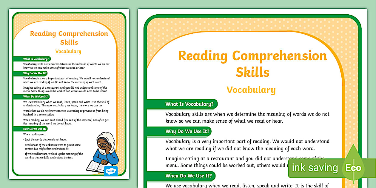 Reading Comprehension Skills: Vocabulary Poster (Year 3-4)