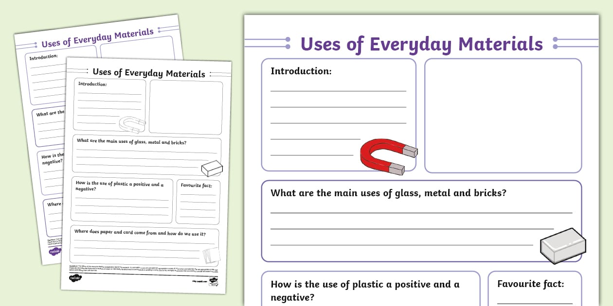 Uses of Everyday Materials Non-Chronological Report Template