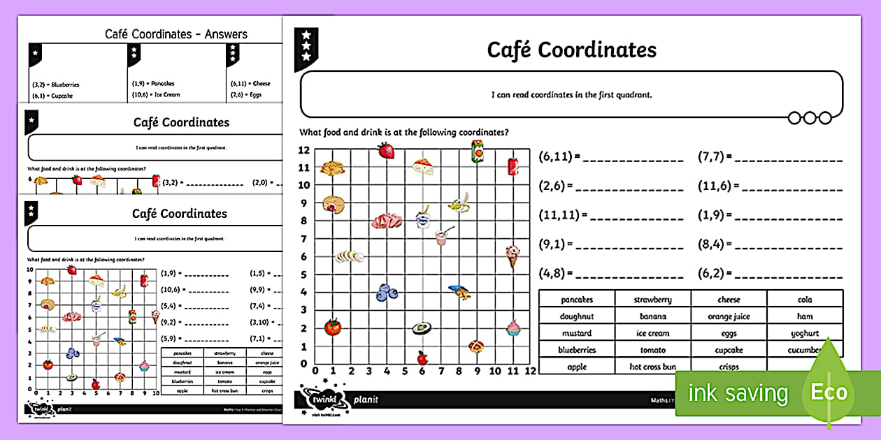 Cafe Coordinates in the First Quadrant Differentiated Worksheets