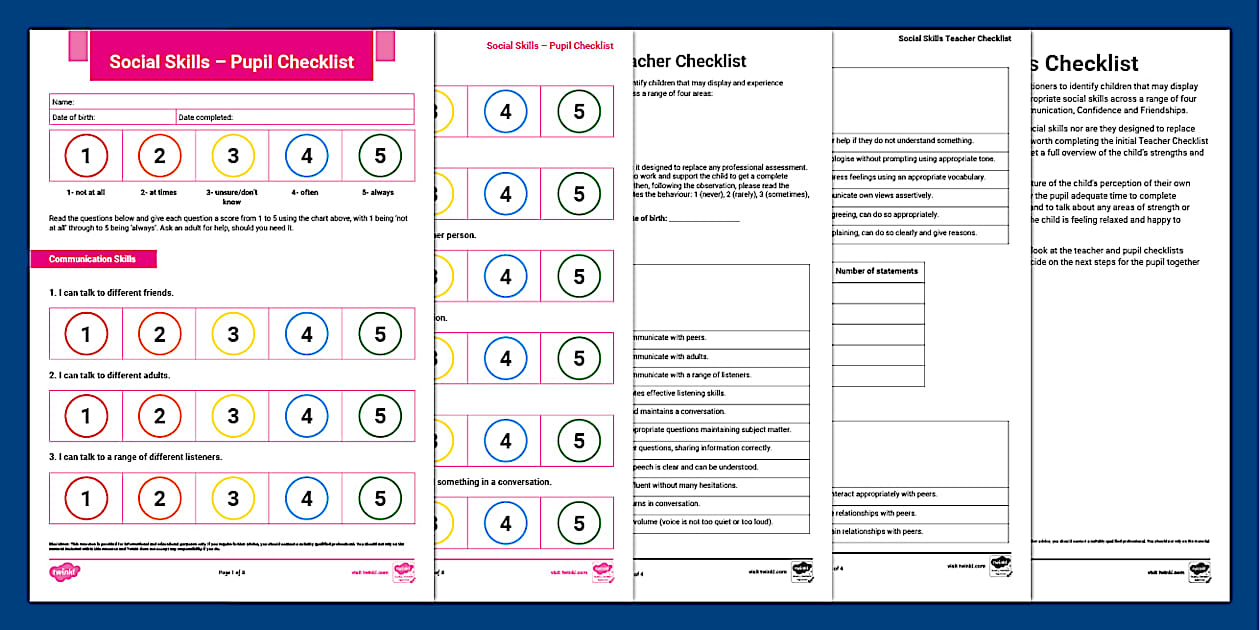 Social Skills Checklist Pack (teacher made) - Twinkl