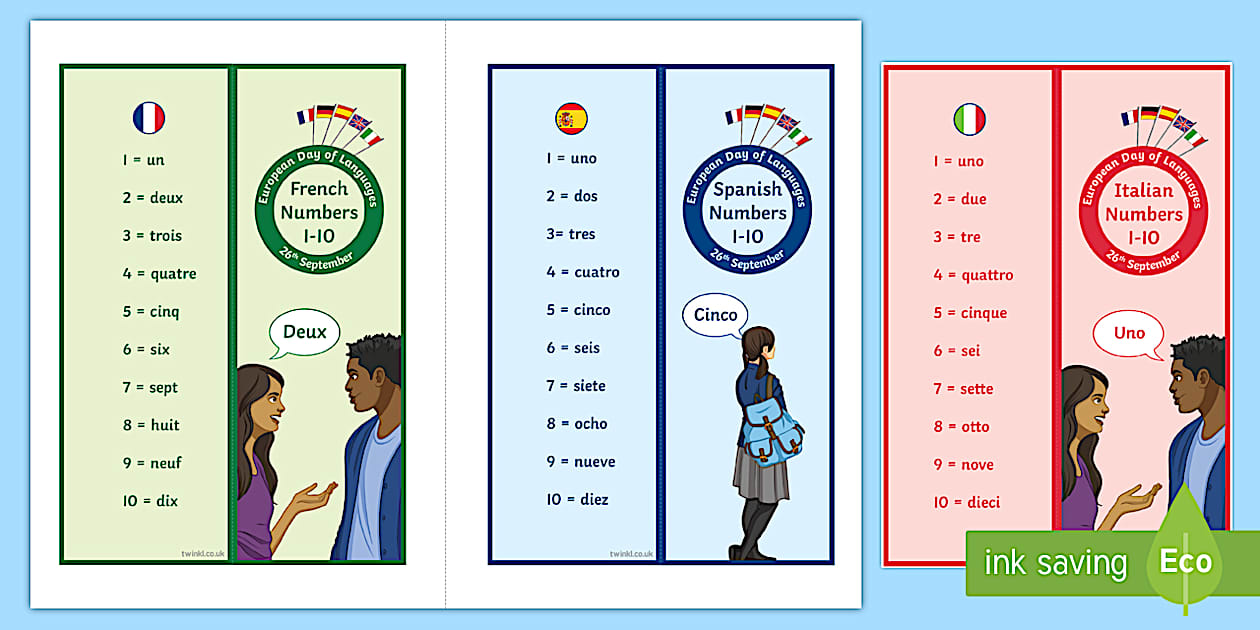 Numbers 1-10 in Different Languages Bookmarks-French