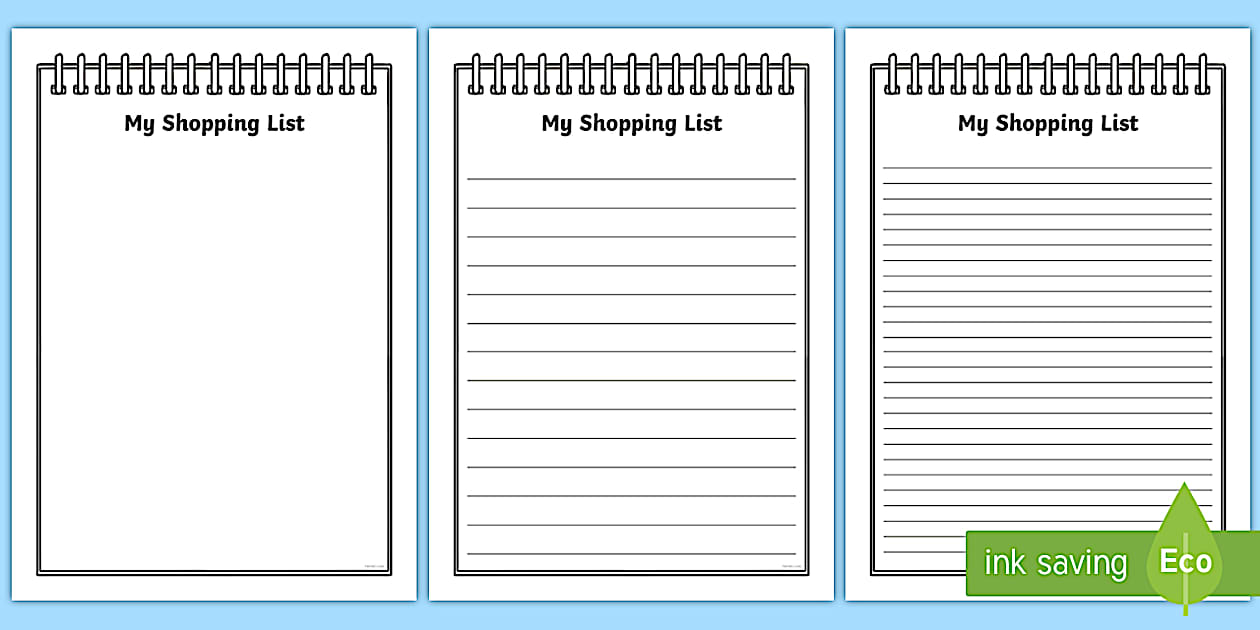Editable My Shopping List Writing Frames (A4) - Twinkl